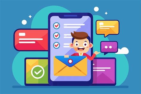 A Cheerful Character Emerges From A Mobile Inbox Interacting With