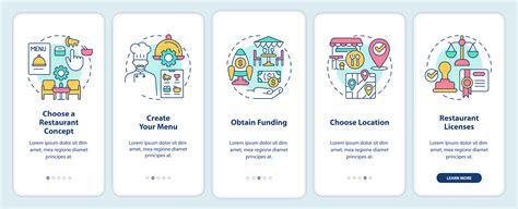 Opening Restaurant Steps Onboarding Mobile App Screen Create Menu Walkthrough 5 Steps Editable