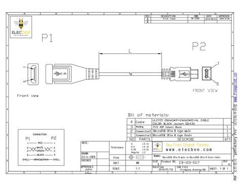 Micro USB Female To USB Male Micro USB Cable 180 Degree