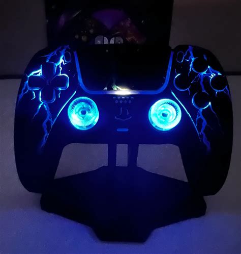 Lightning Theme Rgb Led All Black Premum Custom Wireless Controller For Ps5 Gamecosmos