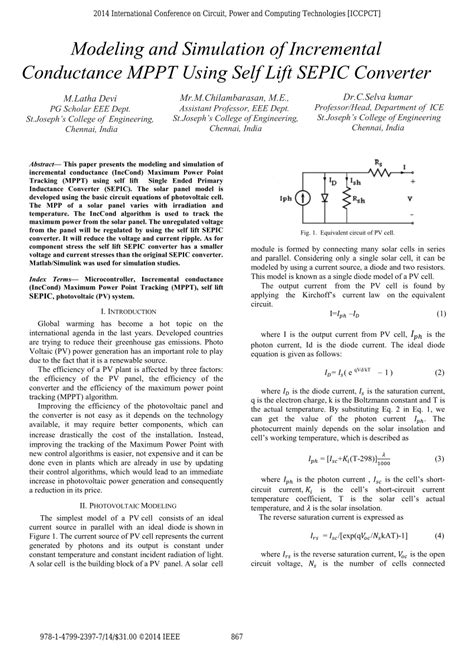 Pdf Modeling And Simulation Of Incremental Conductance Mppt Using