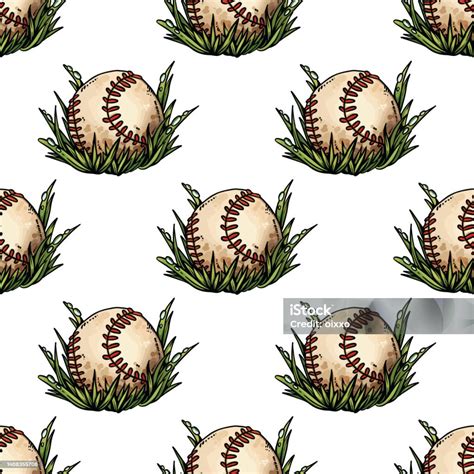 귀여운 만화 야구 낙서 원활한 테두리 패턴 소프트볼 벡터 반복 가능한 배경 텍스처 타일 포장용 디자인 벽지를위한 재고 인쇄의 아늑한 템플릿 야구에 대한 스톡 벡터 아트 및
