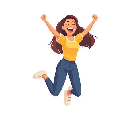 Vibrant Energetic Woman Jumping With Joy And Positive Energy Premium