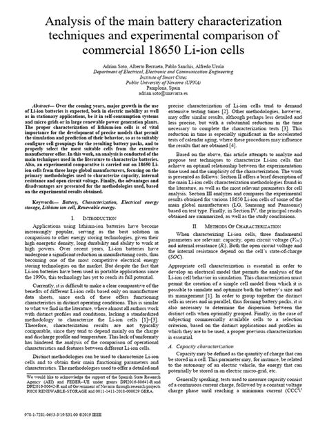 Analysis Of The Main Battery Characterization Techniques And Experimental Comparison Of