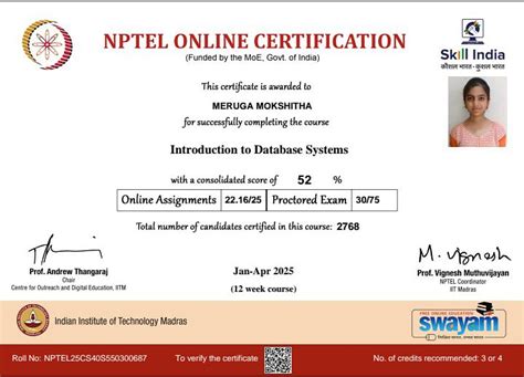 Nptel Iitmadras Databasesystems Certification Skillindia