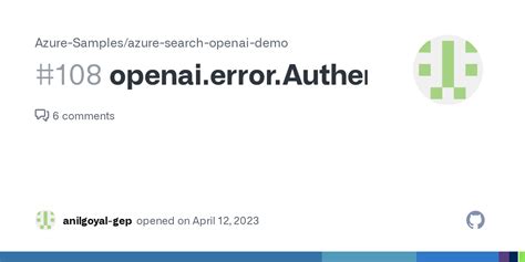 openai error authenticationerror · issue 108 · azure samples azure