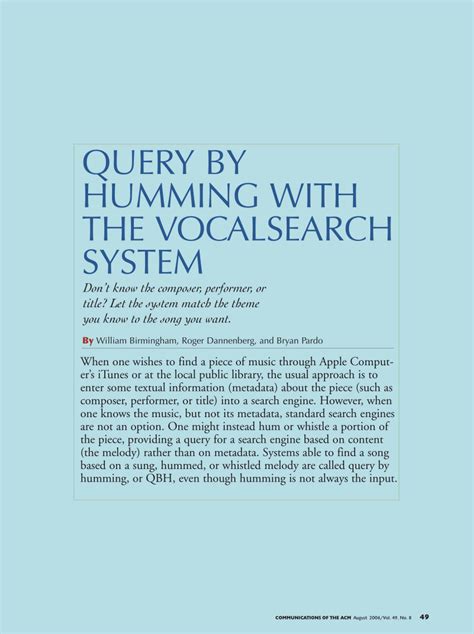 Pdf Query By Humming With The Vocalsearch System