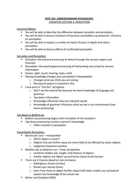 Cognitive Lecture 3 Perception Psyc 101 Understanding Psychology Cognitive Lecture 3