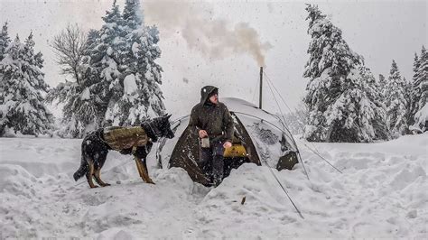 Caught In A Heavy Snowfall Winter Camping In A Deep Snow Hot Tent