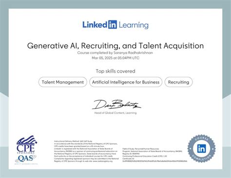 Just Finished The Course “generative Ai Recruiting And Talent Acquisition” Saranya