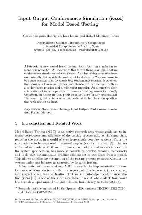 Pdf Input Output Conformance Simulation Iocos For Model Based Testing