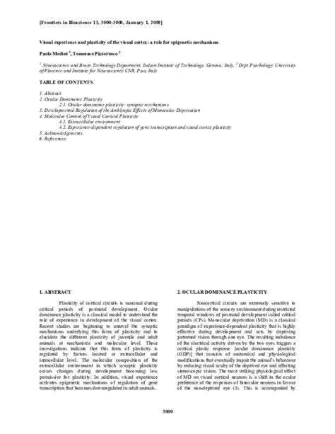Pdf Visual Experience And Plasticity Of The Visual Cortex A Role For
