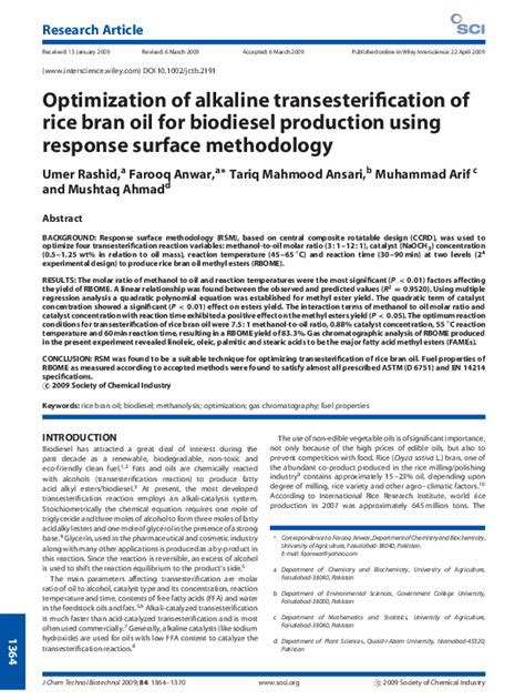 Pdf Optimization Of Alkaline Transesterification Of Soybean Oil And Castor Oil For Biodiesel
