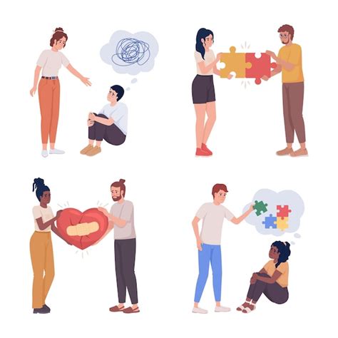 Premium Vector Mental Support Semi Flat Color Vector Characters Set