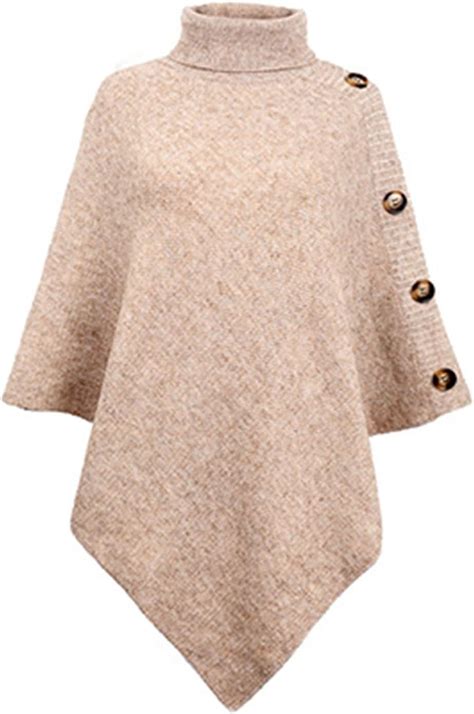 Amazon Hatleues 女性セーターコート レディース ハイカラー ケープスタイル セーターコート ボタンディテール付き