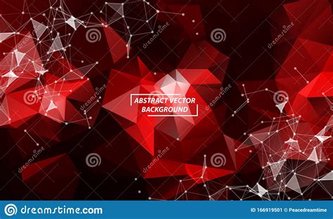 Abstract Red Geometric Polygonal Background Molecule And Communication Connected Lines With