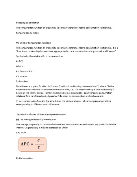 Consumption Function Lecture Notes Consumption Function The