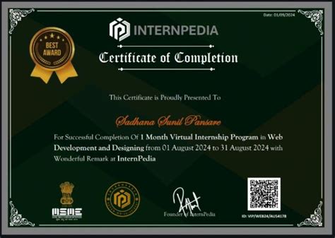 Sadhana Pansare On Linkedin Webdevelopment Internship Certificate