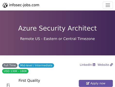 Hiring Usd 130k 180k Azure Security Architect Remote In Us Eastern Or Central Timezone