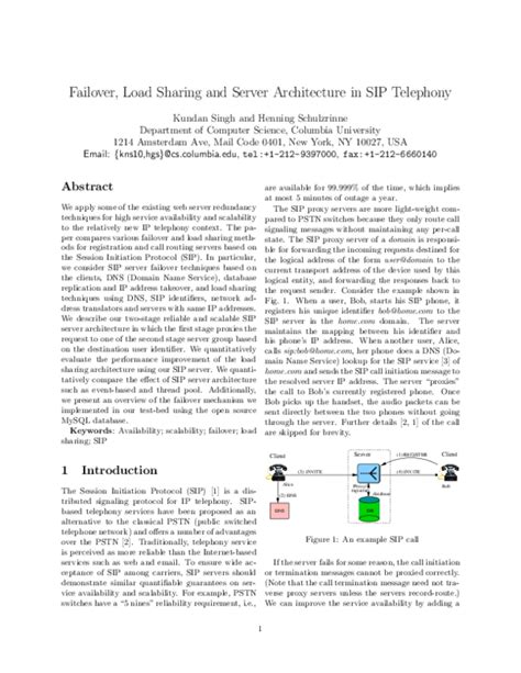 Pdf Failover Load Sharing And Server Architecture In Sip Telephony