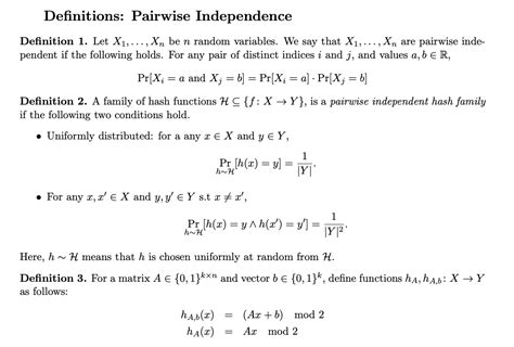 Solved Definitions Pairwise Independence Definition 1 Let