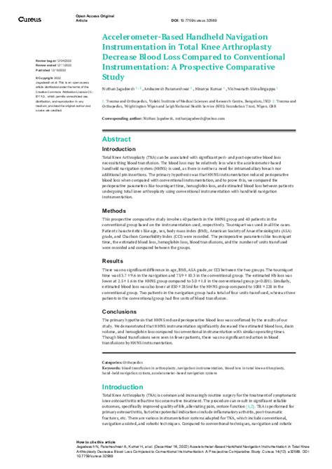 Pdf Accelerometer Based Handheld Navigation Instrumentation In Total Knee Arthroplasty
