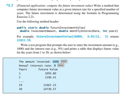 solved write a method that computes future investment value