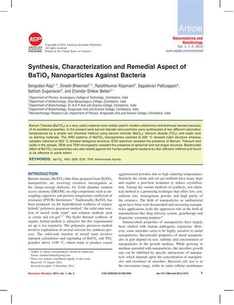 Pdf Synthesis Characterization And Remedial Aspect Of Batio3 Nanoparticles Against Bacteria