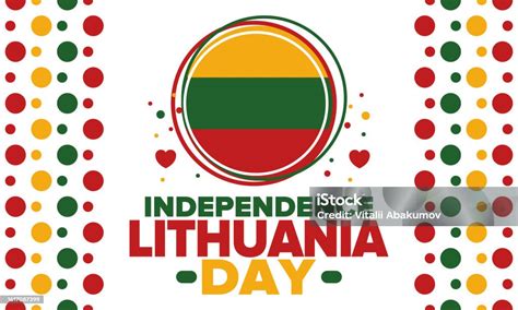 리투아니아 독립 기념일 해피 홀리데이 매년 축하합니다 리투아니아 국기 리투아니아 독립과 자유 발트해 연안 국가 애국적인 포스터 축제 및 퍼레이드 디자인 벡터 그림 0명에