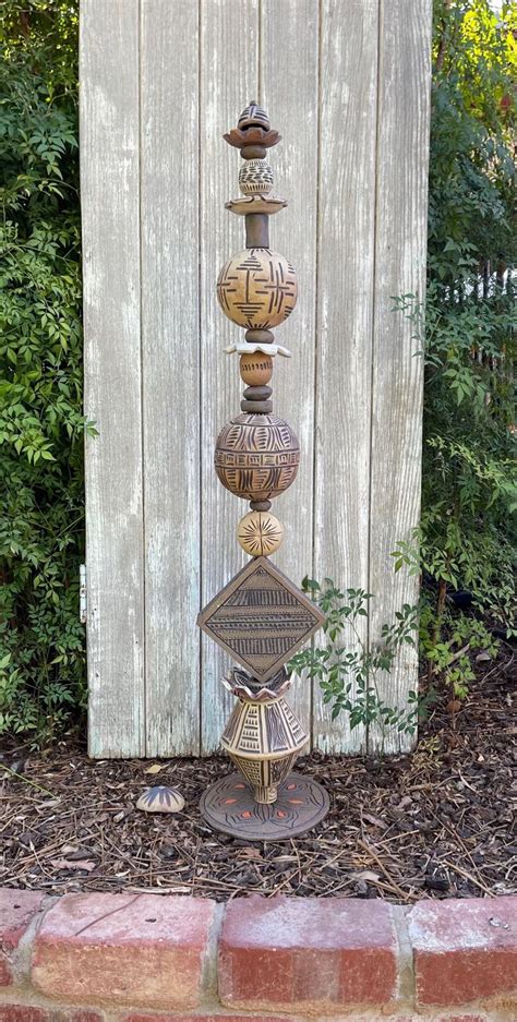 Pottery Totem Pole Yard Art Garden Sculpture Earthy And Natural