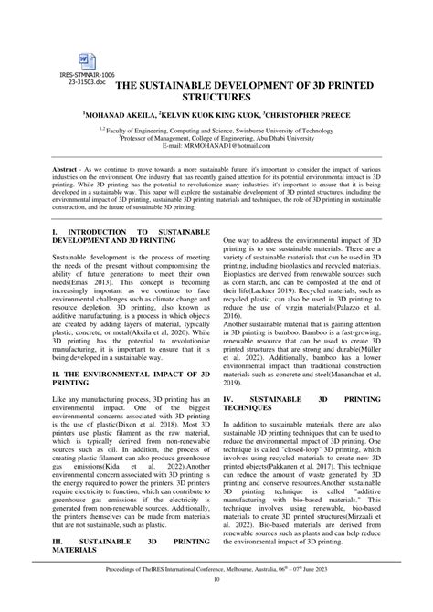 Pdf The Sustainable Development Of 3d Printed Structures