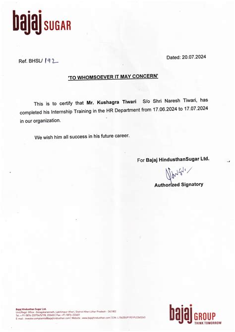 Kushagra Tiwari On Linkedin Internship Completion Certificate Position Hr Assistant Duration 17