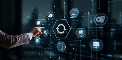 Businessman Is Touching Icon Update Software Application Hardware Upgrade Technology Concept