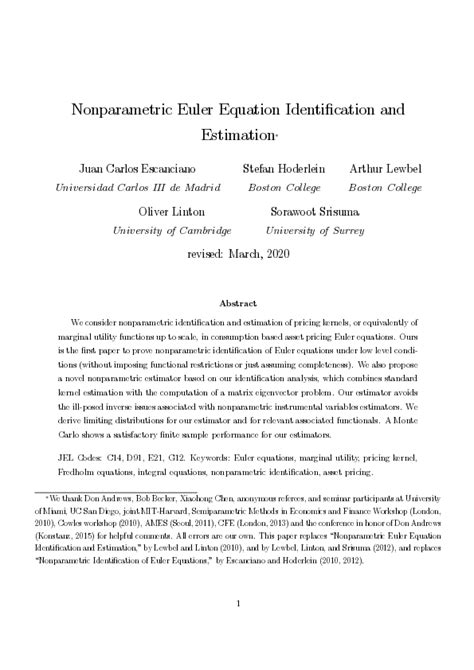 Pdf Nonparametric Euler Equation Identification And Estimation