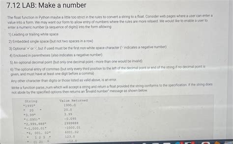 Solved 712 Lab Make A Number The Float Function In Python