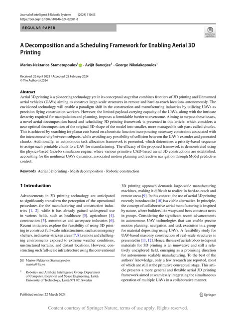 Pdf A Decomposition And A Scheduling Framework For Enabling Aerial 3d Printing