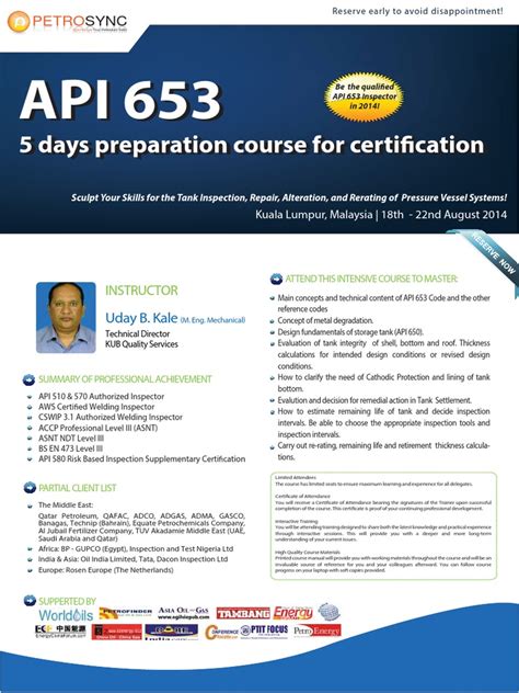 Api 653 Storage Tank Inspector Certification Examination Preparatory Course Pdf Credit