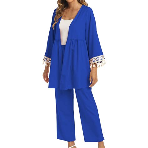 Simu Womens Pant Suits Dressy Womens Solid Color Casual Fringe Two