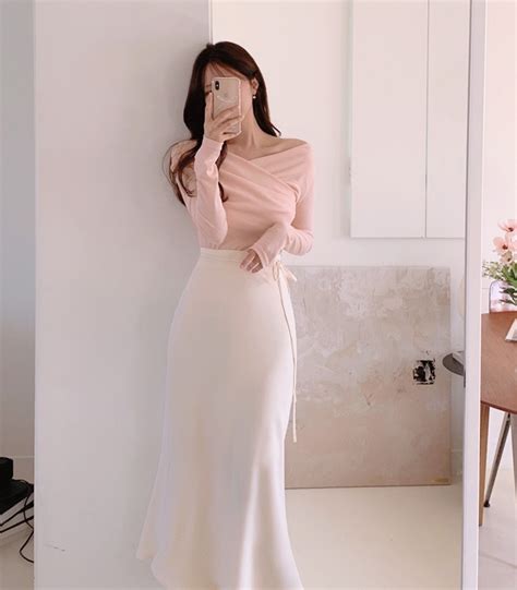 에브리모닝 [🌷슬림핏] 리본 세미 머메이드 롱 스커트