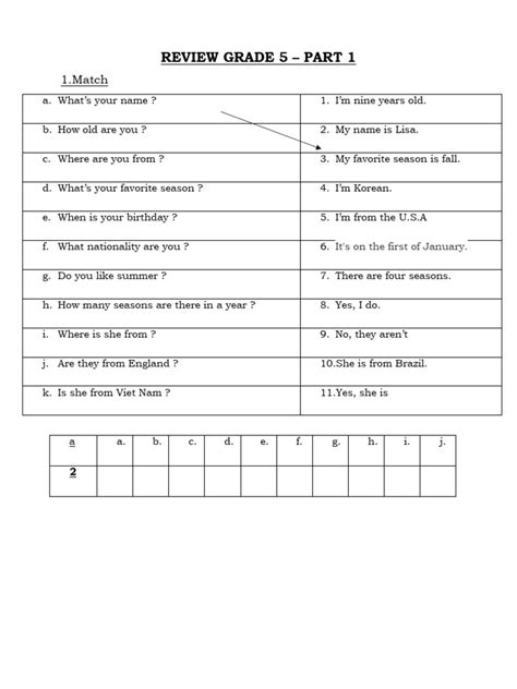 Review Grade 5 Part 1 1match Pdf