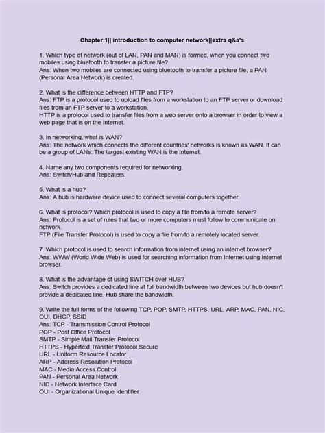 Chapter 1 Introduction To Computer Network Extra Qandas Pdf Computer Network Network