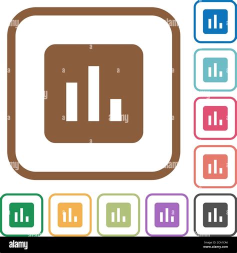 chart simple icons in color rounded square frames on white background