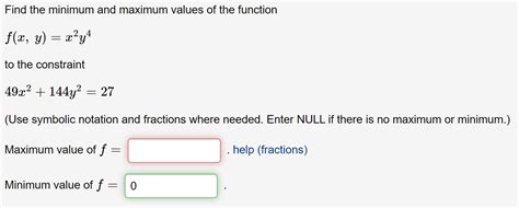 Solved Find The Minimum And Maximum Values Of The Function