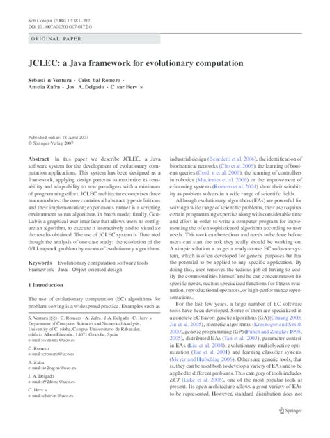 Pdf Jclec A Java Framework For Evolutionary Computation