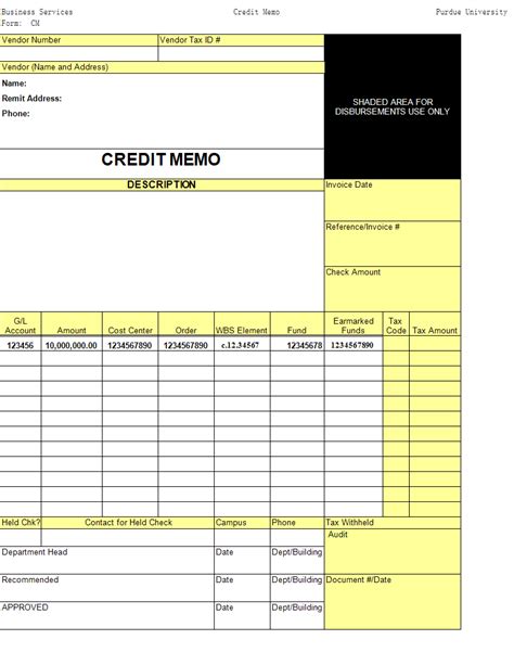 Kostenloses Simple Credit Memo Template