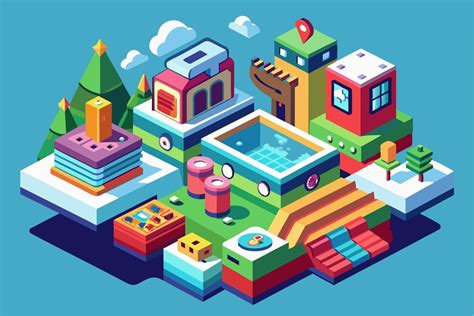A Vibrant Isometric View Showcases A Customizable City Park Featuring Trees Playful Structures