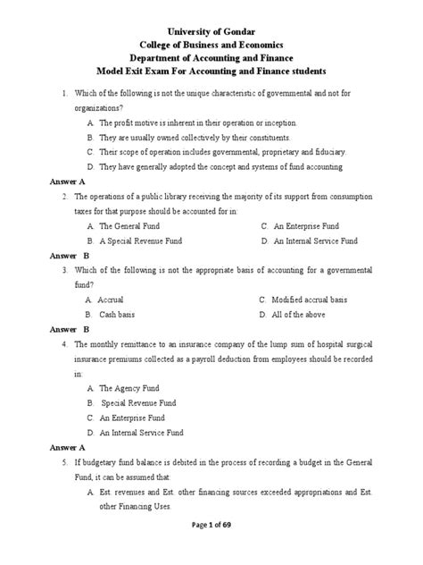Accounting And Finance Exit Exam Pdf