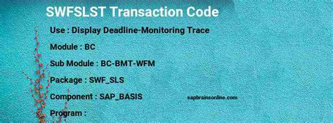 Swfslst Sap Tcode For Display Deadline Monitoring Trace