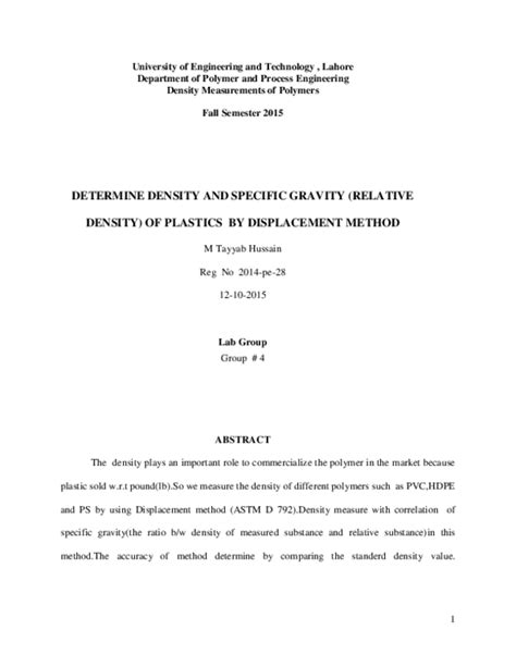 Pdf Determine Density And Specific Gravity Relative Density Of