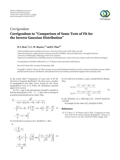 Pdf Corrigendum To Comparison Of Some Tests Of Fit For The Inverse Gaussian Distribution”